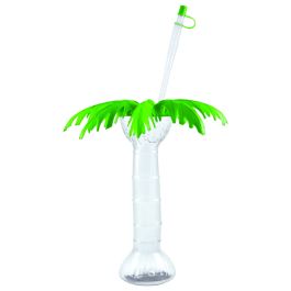 16oz Palm Tree Souvenir Cup with Leaf Lid and Straw in Clear 40/cs