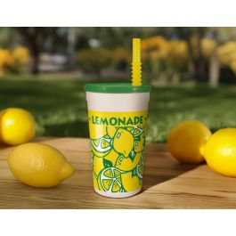 16oz Tall (Straight) Souvenir Cup Lemons Design w/Lid & Straw 500/cs